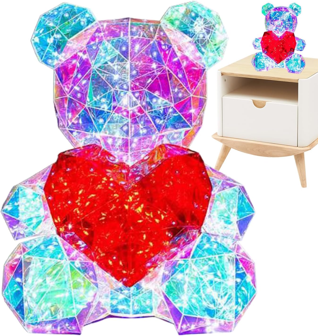 Amazon.com: DISPRA Light up Bear, LED Bear Red Heart, 3D Bear Night ...