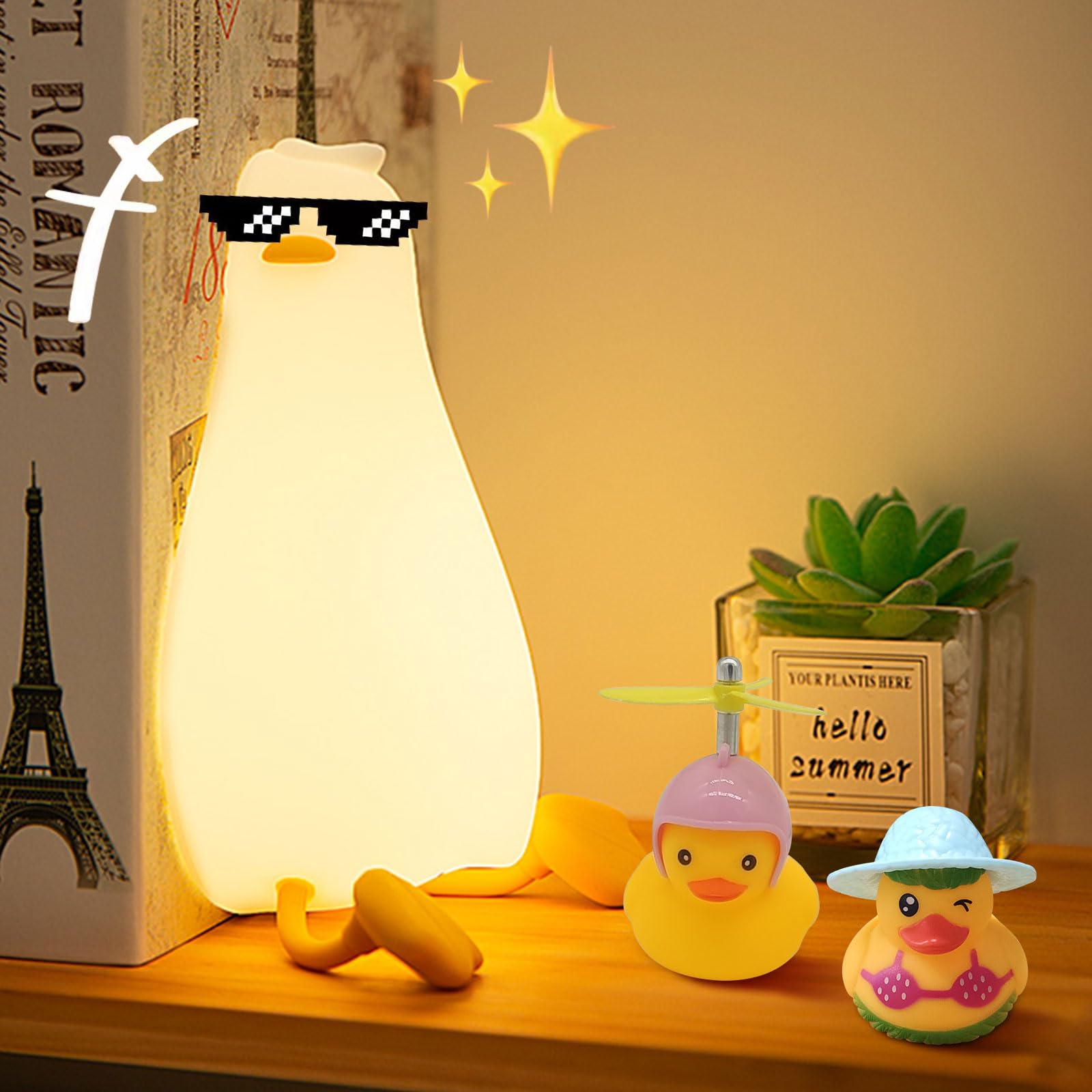 FAMIDUO Cute Lying Flat Duck Night Light, LED Lazy Duck Lamp Squishy ...