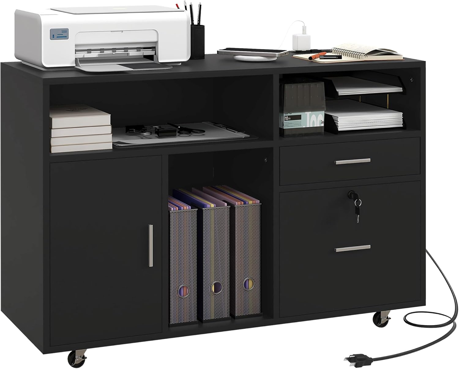 Amazon.com: HOMCOM 2 Drawer Lateral Filing Cabinet with Charging ...