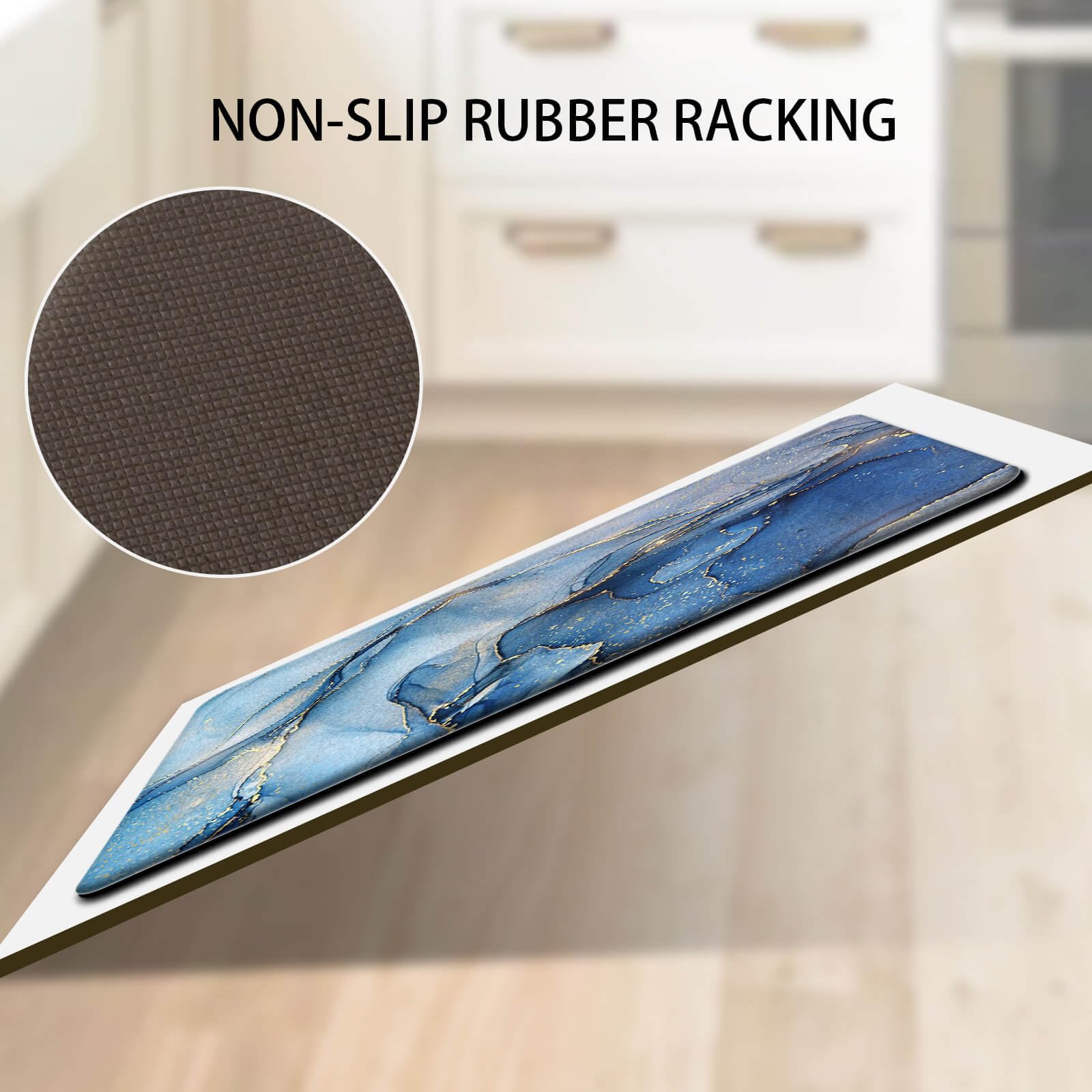 GulongYa Blue Kitchen Rugs Set of 2 Kitchen Mats Cushioned Anti Fatigue ...