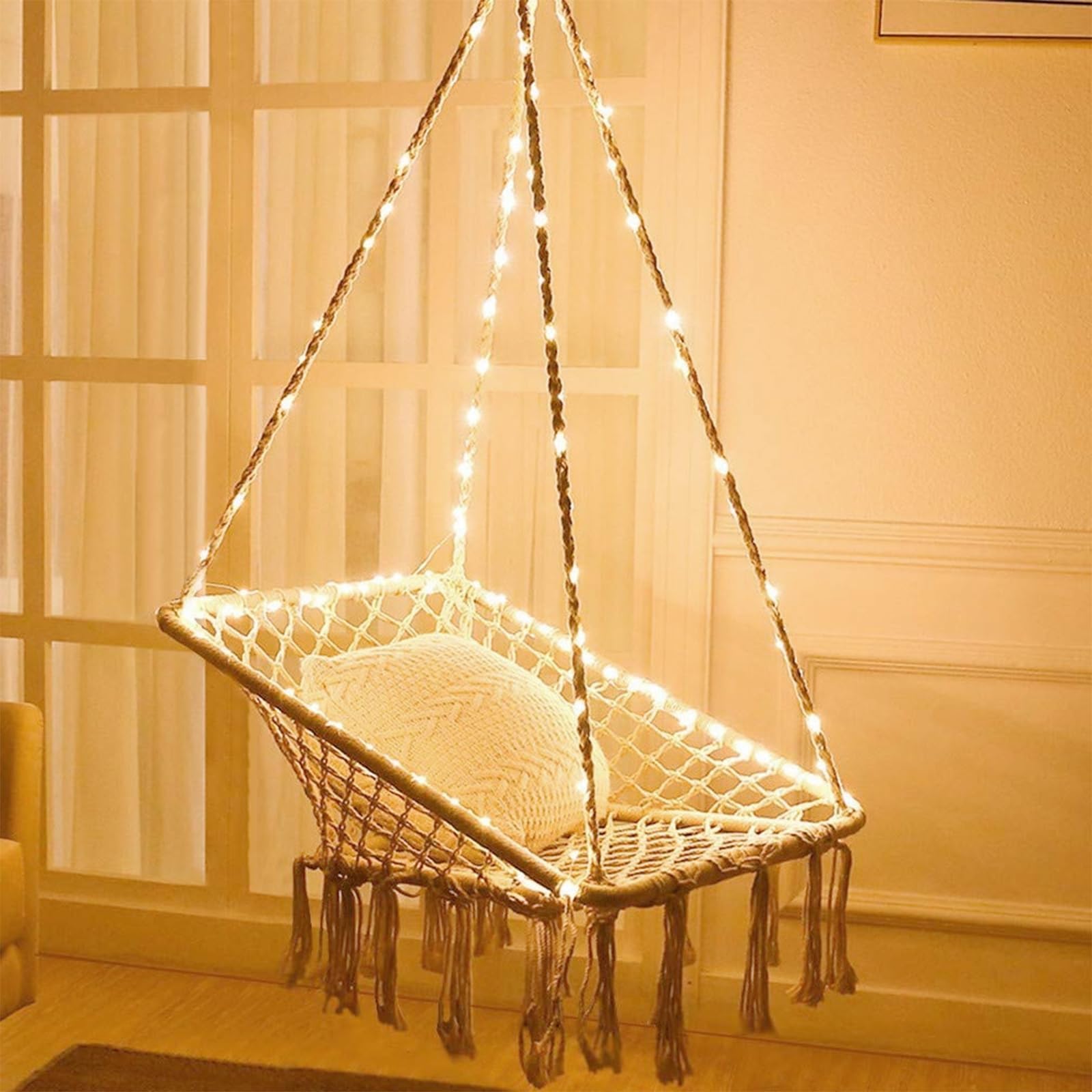 Amazon.com: SURPCOS Round Hammock Chair Swing with Two LED Lights ...