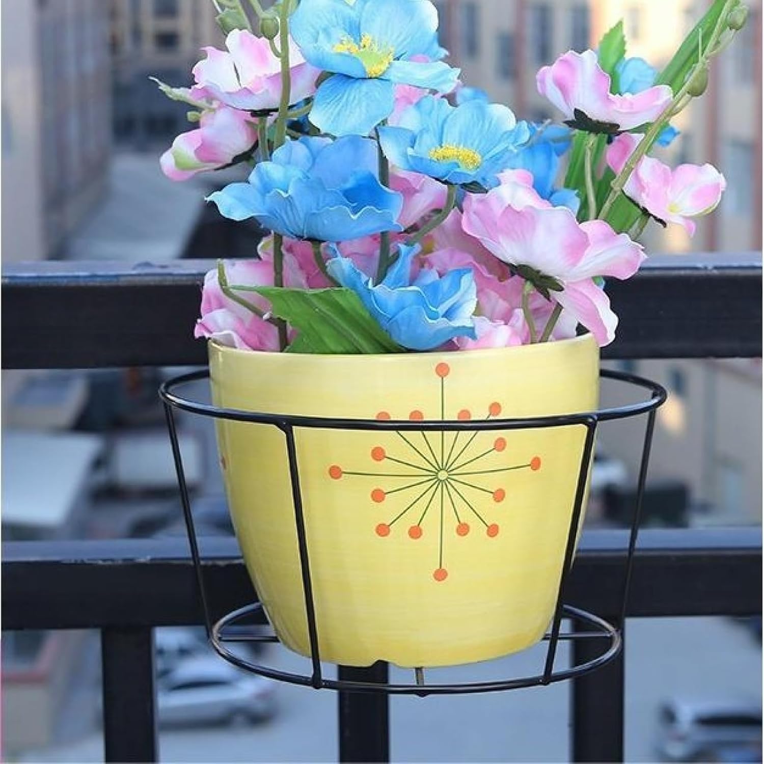 Amazon.com: OWKAY Hanging Flower Stand Balcony Round Flower Pot Basket ...