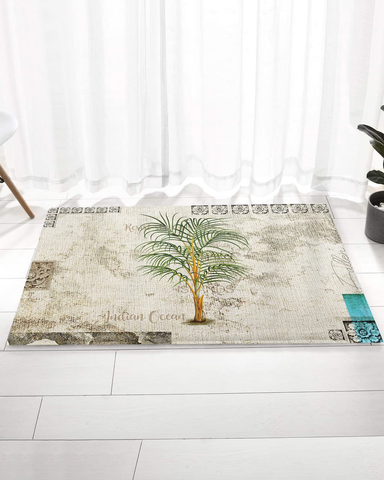 Palm Tree Bathroom Rugs Hexagonal Absorbent Bath Rug Mat 1800gsm