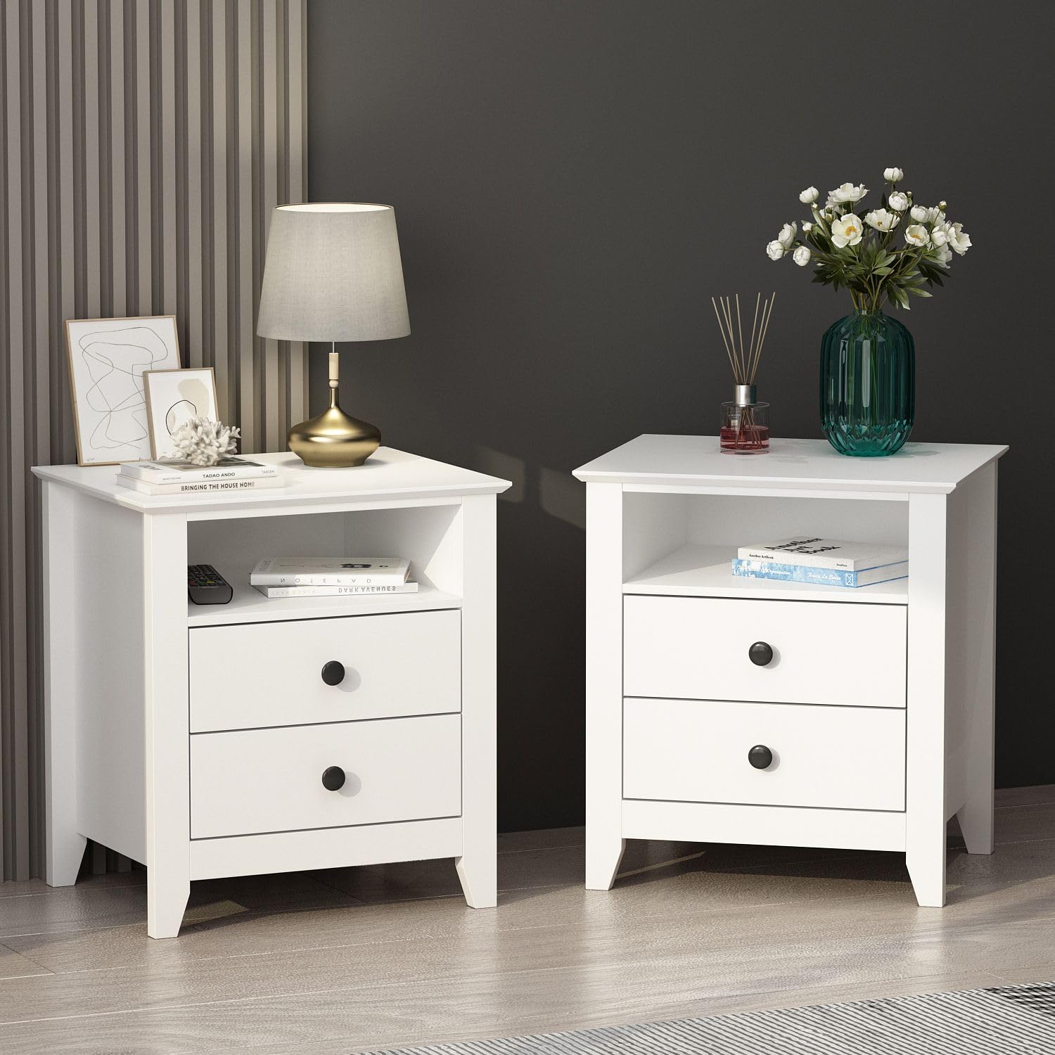 Amazon.com: FAMAPY Modern Nightstand Set of 2 End Table with 2 Drawer ...