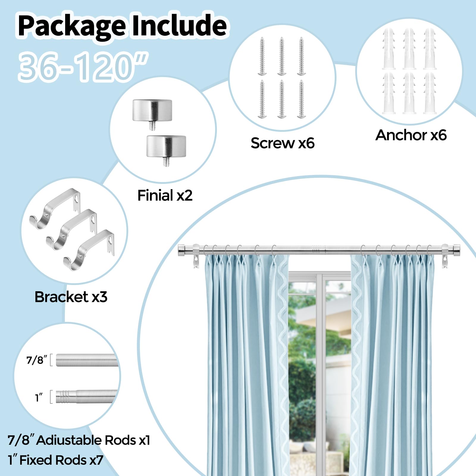 10 Foot Curtain Pole Modern Design Black Curtain Rods, Adjustable