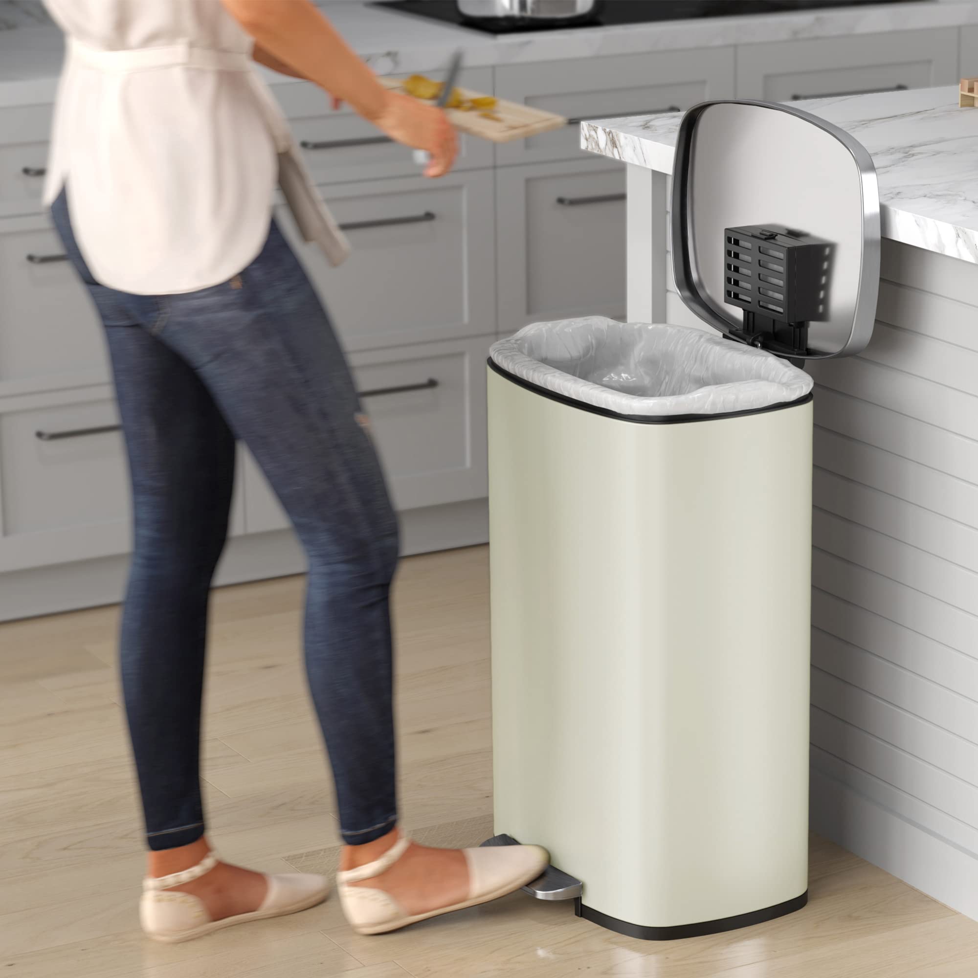 iTouchless SoftStep 13.2 Gallon Kitchen Step Trash Can with Odor Filter ...