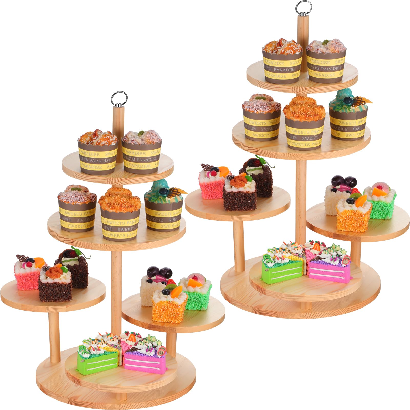 Rtteri 2 Pack 5 Tier Round Cupcake Stand for 144 Cupcakes Wood Cake ...