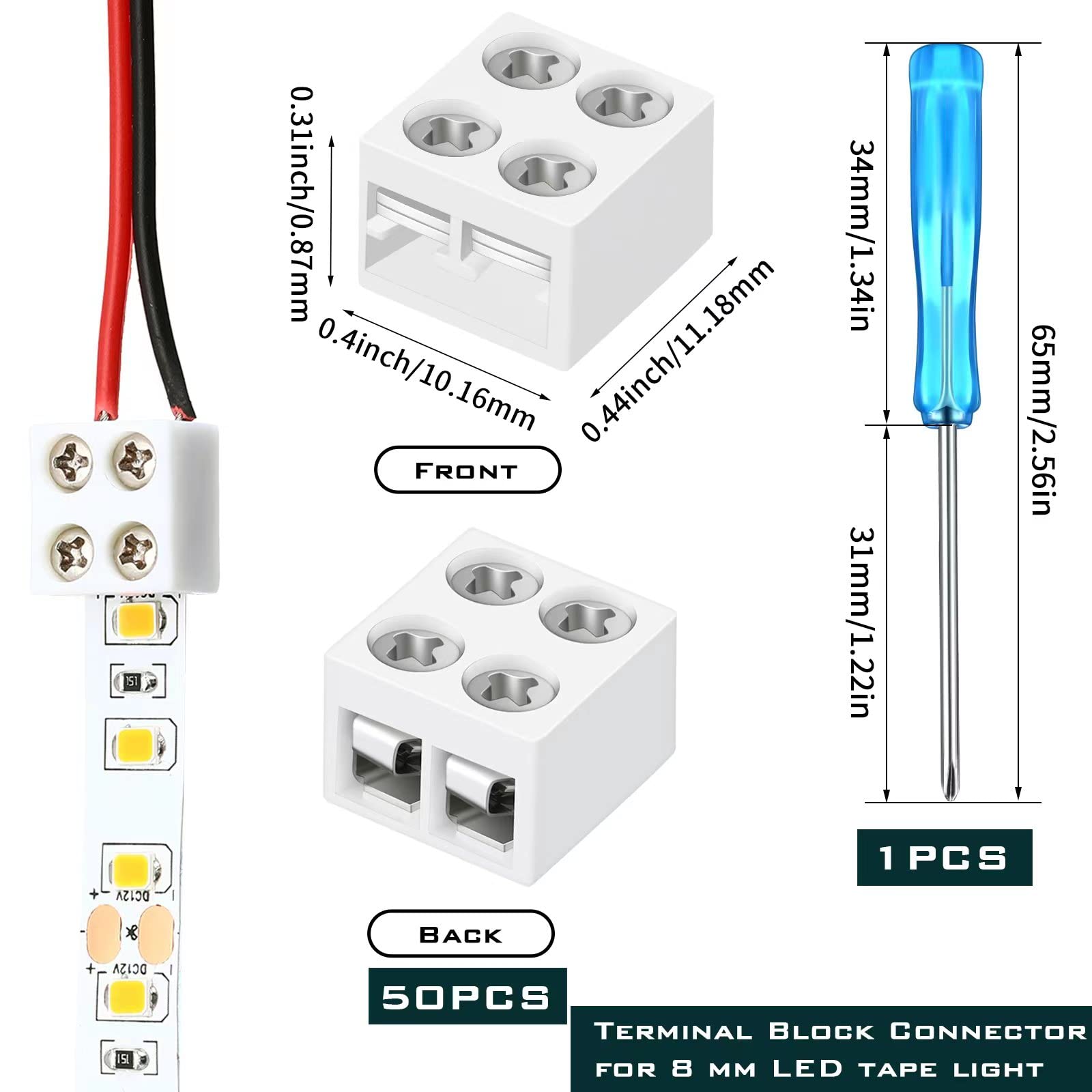 Snapklik.com : 50 Pack Solderless Led Strip Tape Connectors Tighten ...