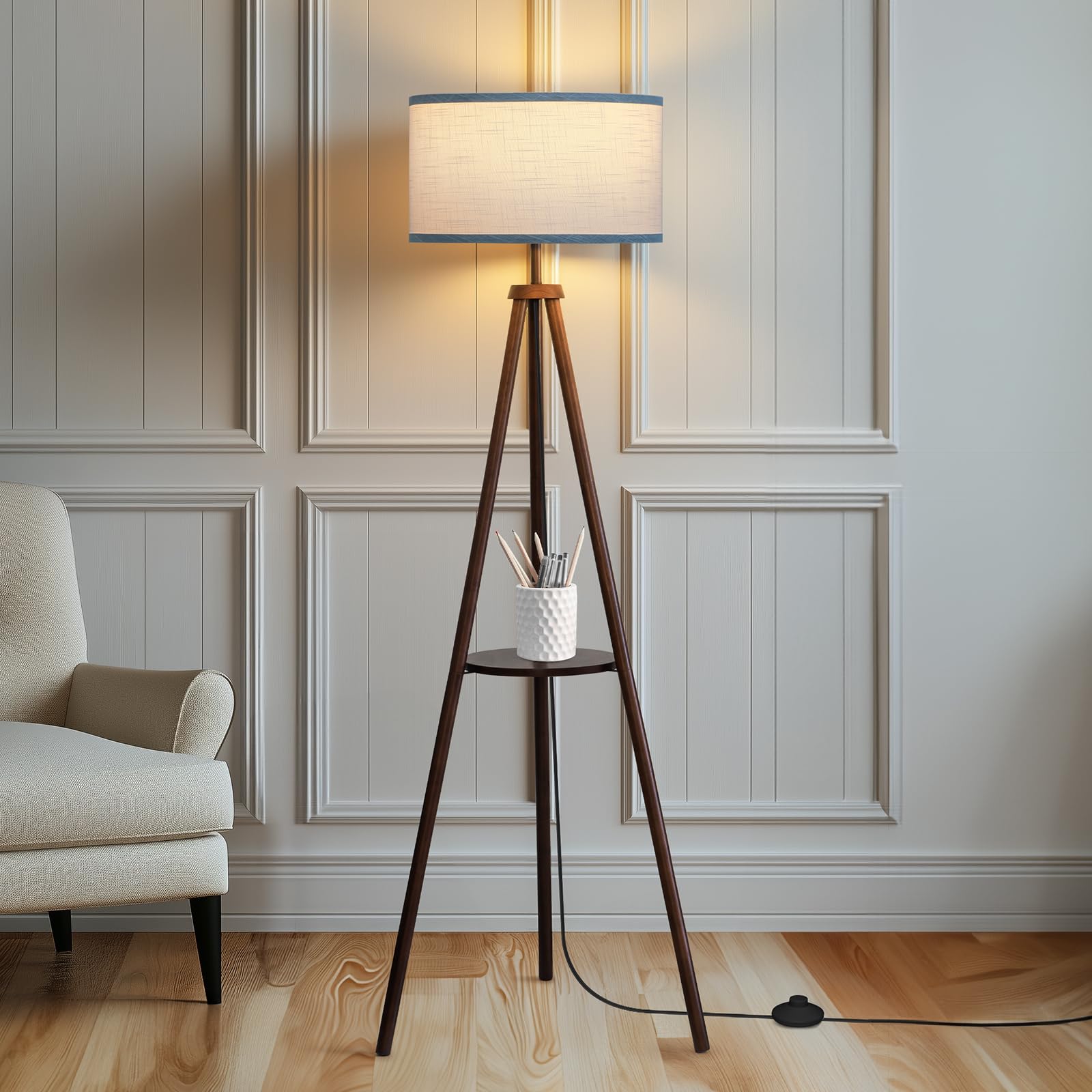 EOEYYOYB Floor Lamp with 3 Light Modes Adjustable– Wood Tripod Floor ...