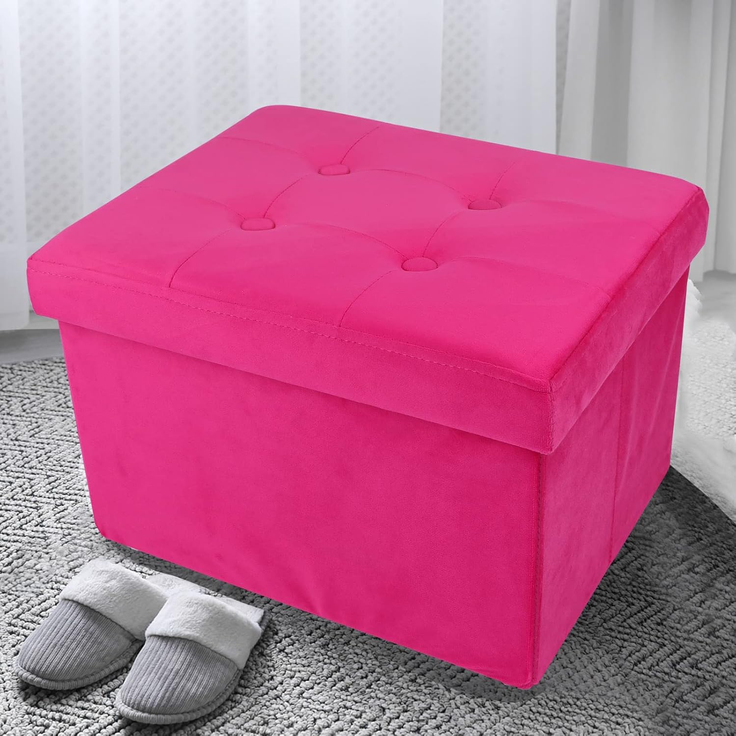 Amazon.com: LINMAGCO Storage Ottoman Folding Foot Stool Velvet Ottoman ...