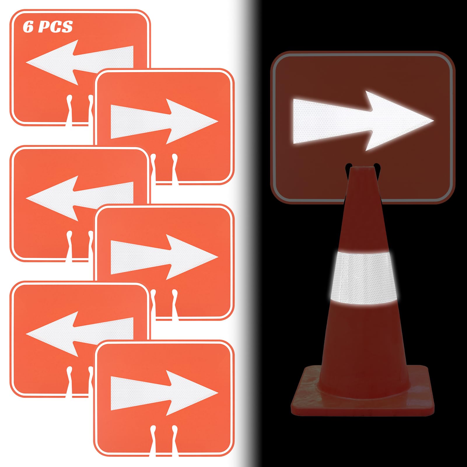 Snapklik.com : 6 Pcs Traffic Cone Sign, 12.6" X 10.4" Orange Detour ...