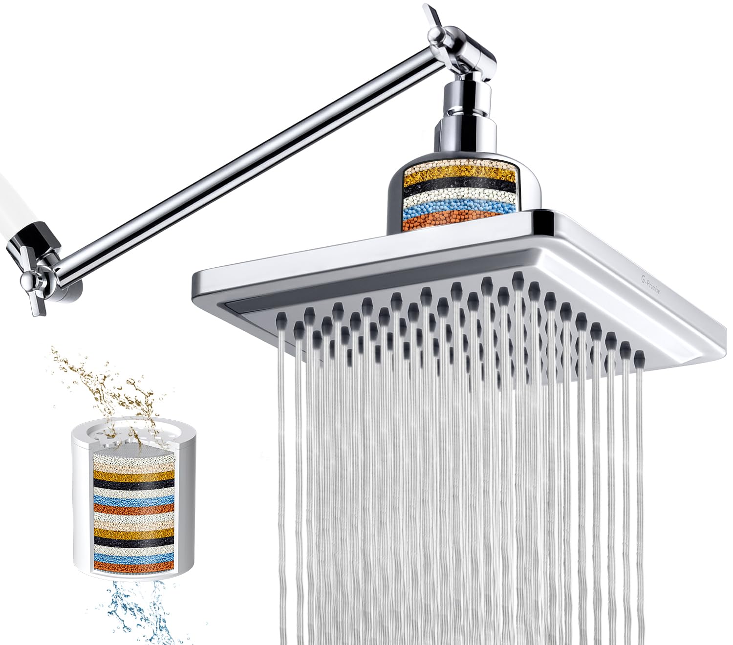 Snapklik.com : G-Promise Metal 8 Inch Filtered Shower Head For Hard Water