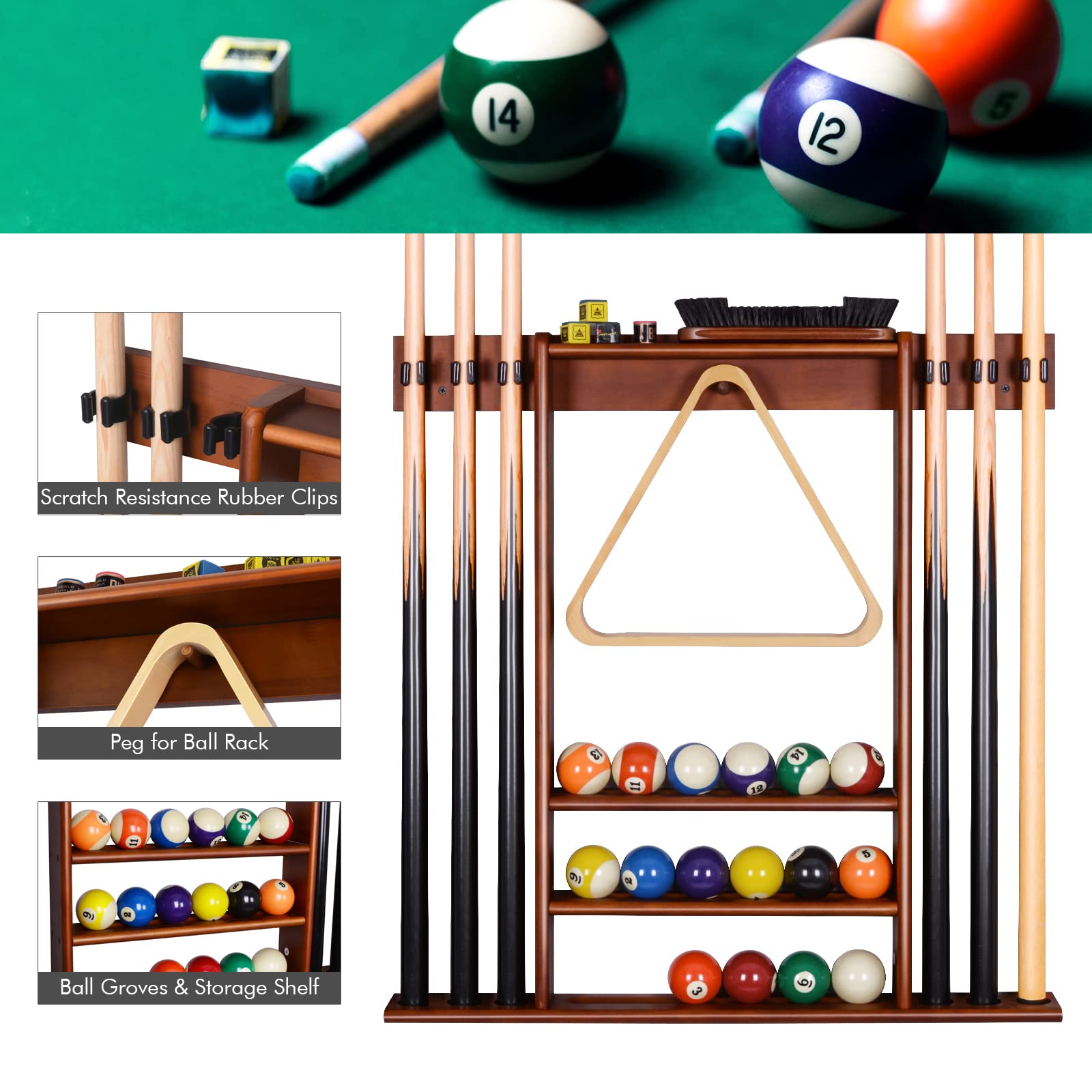 Snapklik.com : Pool Cue Rack Only, Pool Stick Holder Wall Mount, 6 Pool ...
