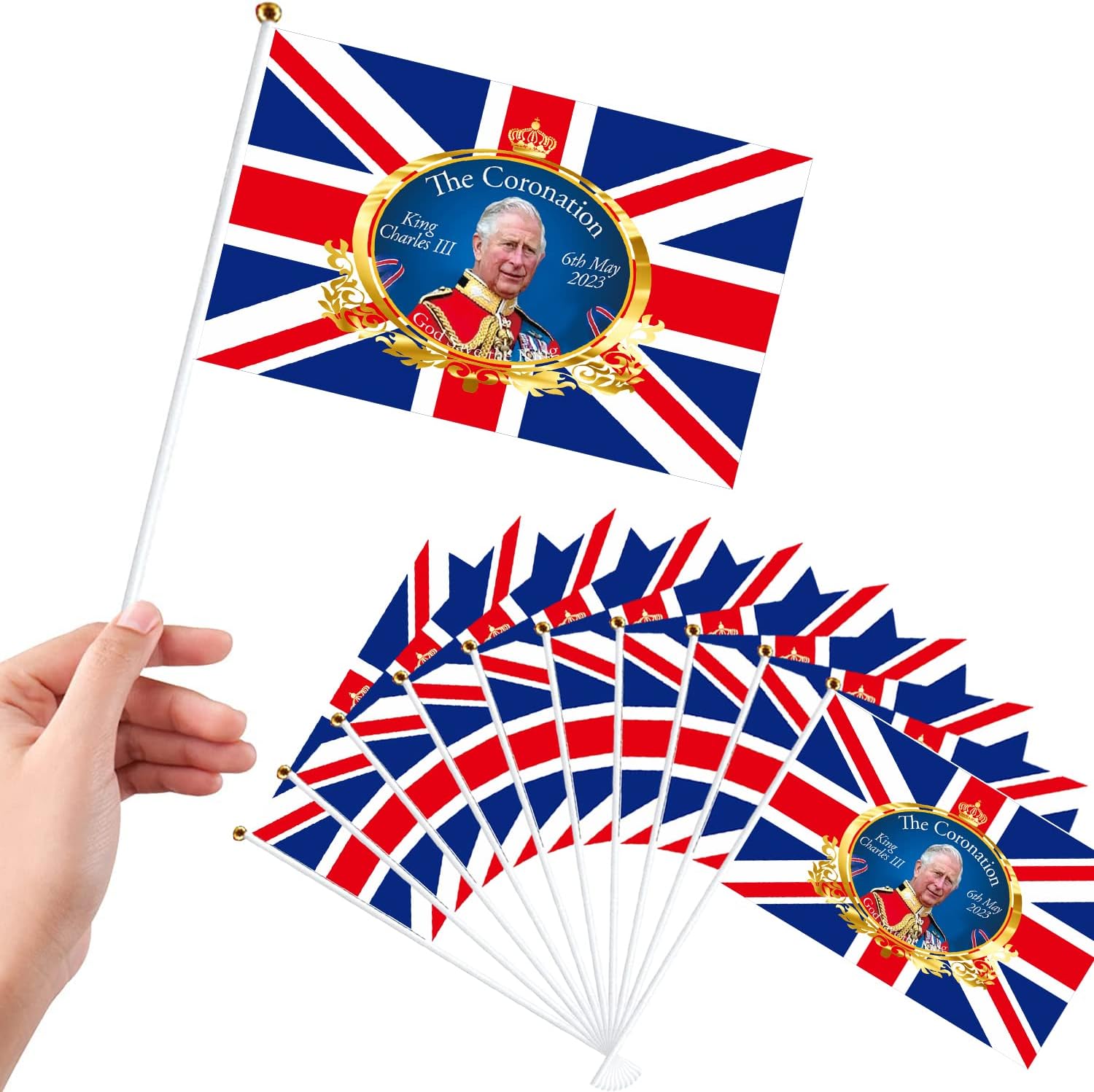 Amazon.com : 20PCS Small King Charles III Waving Flags Coronation ...