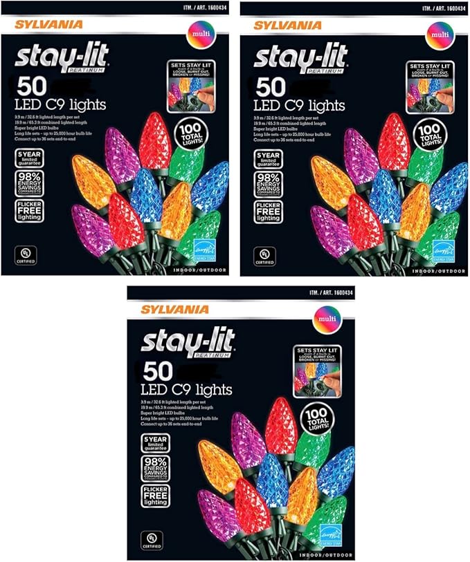 SYLVANIA Stay-Lit Platinum Multicolor LED C-9 Indoor/Outdoor Holiday ...