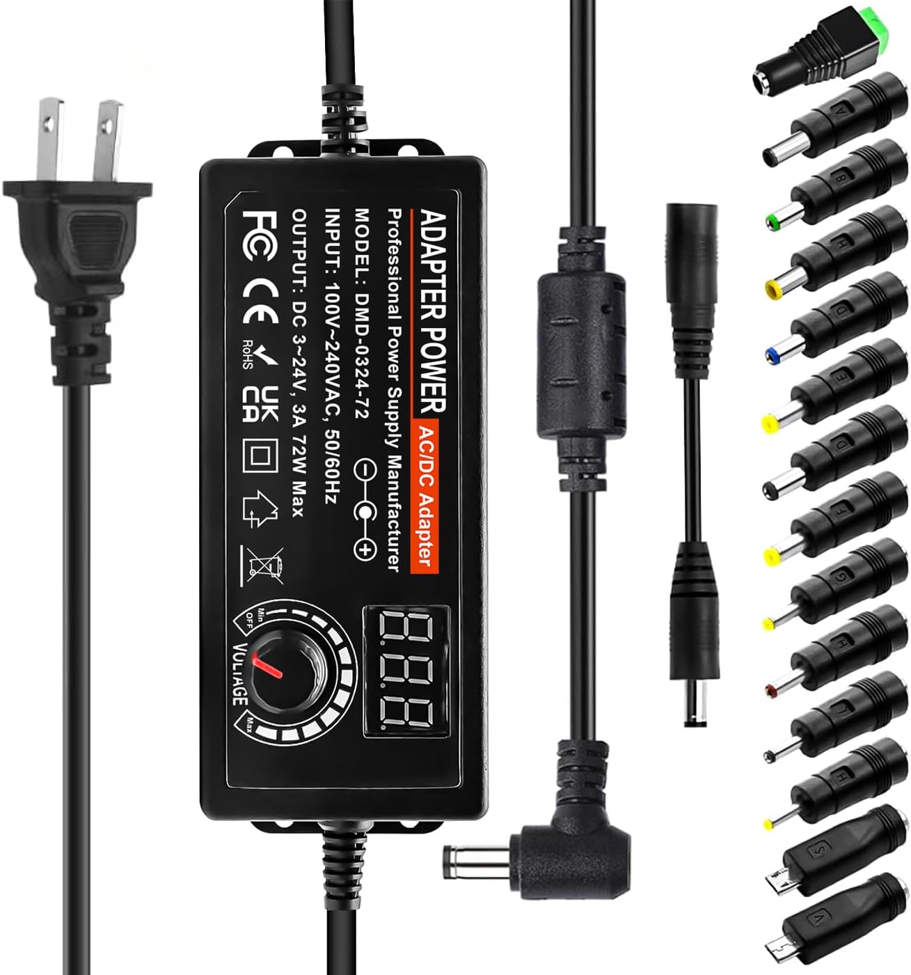 Amazon.com: 3A 72W Universal Power Supply, 3V-24V Adjustable Power ...