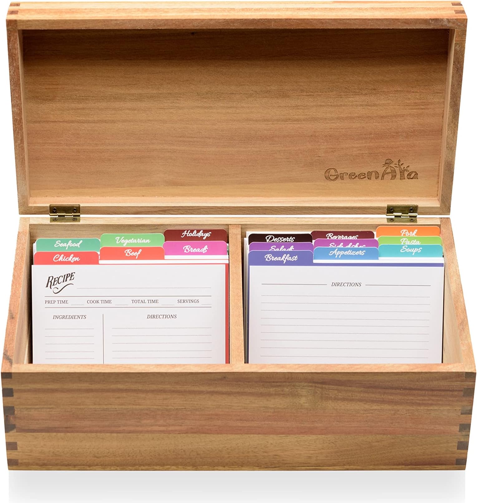 Amazon.com: Tidita Acacia Wood Recipe Box with Cards - Blank Recipe Box ...