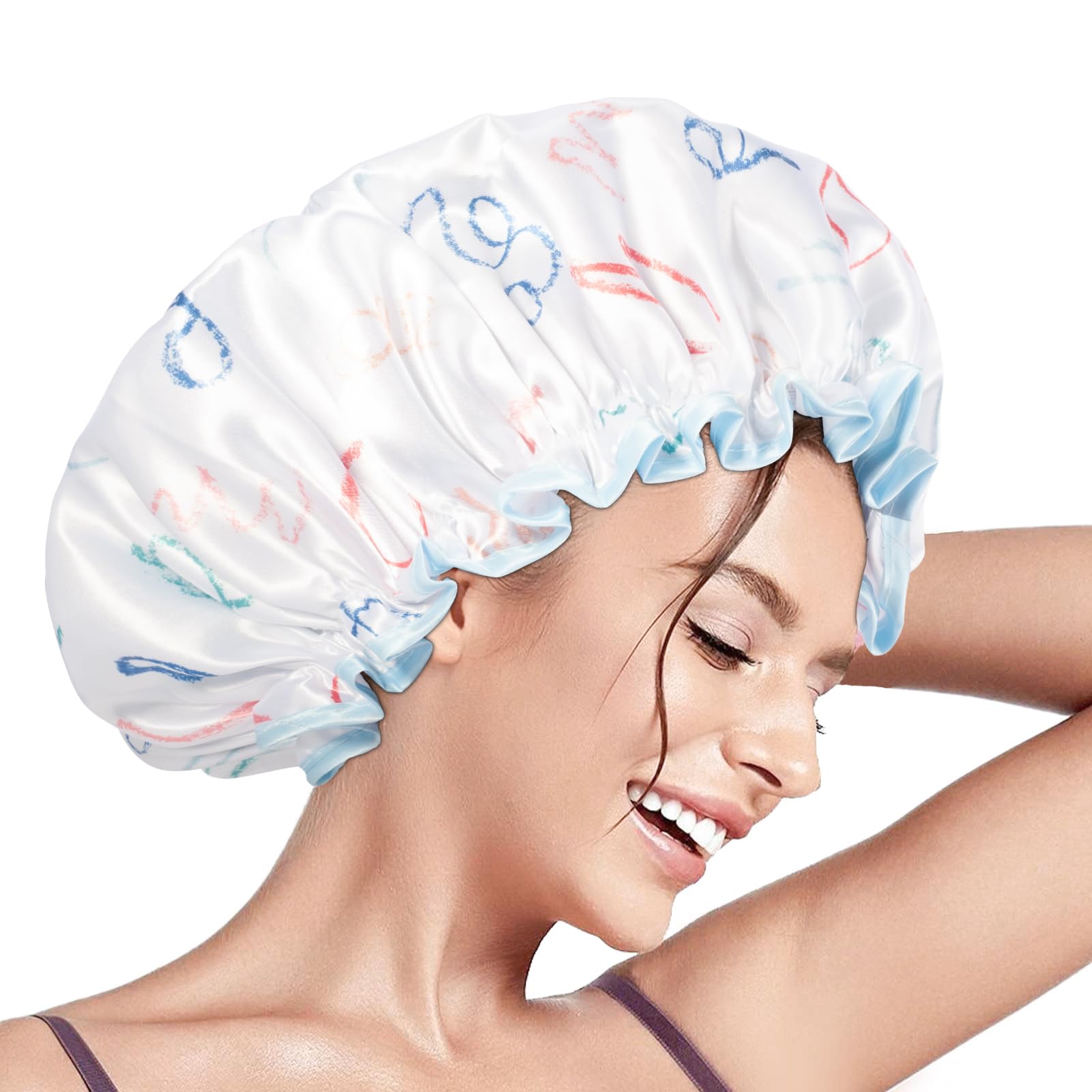 Aquior Shower Caps, Reusable Shower Cap for Women, Double Layer ...