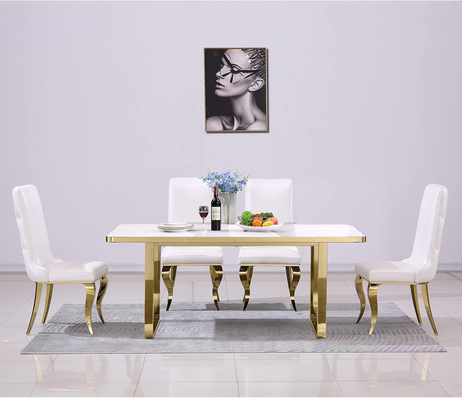Amazon.com - AUZ Luxury Dining Table Set for 6, White and Gold Stone ...