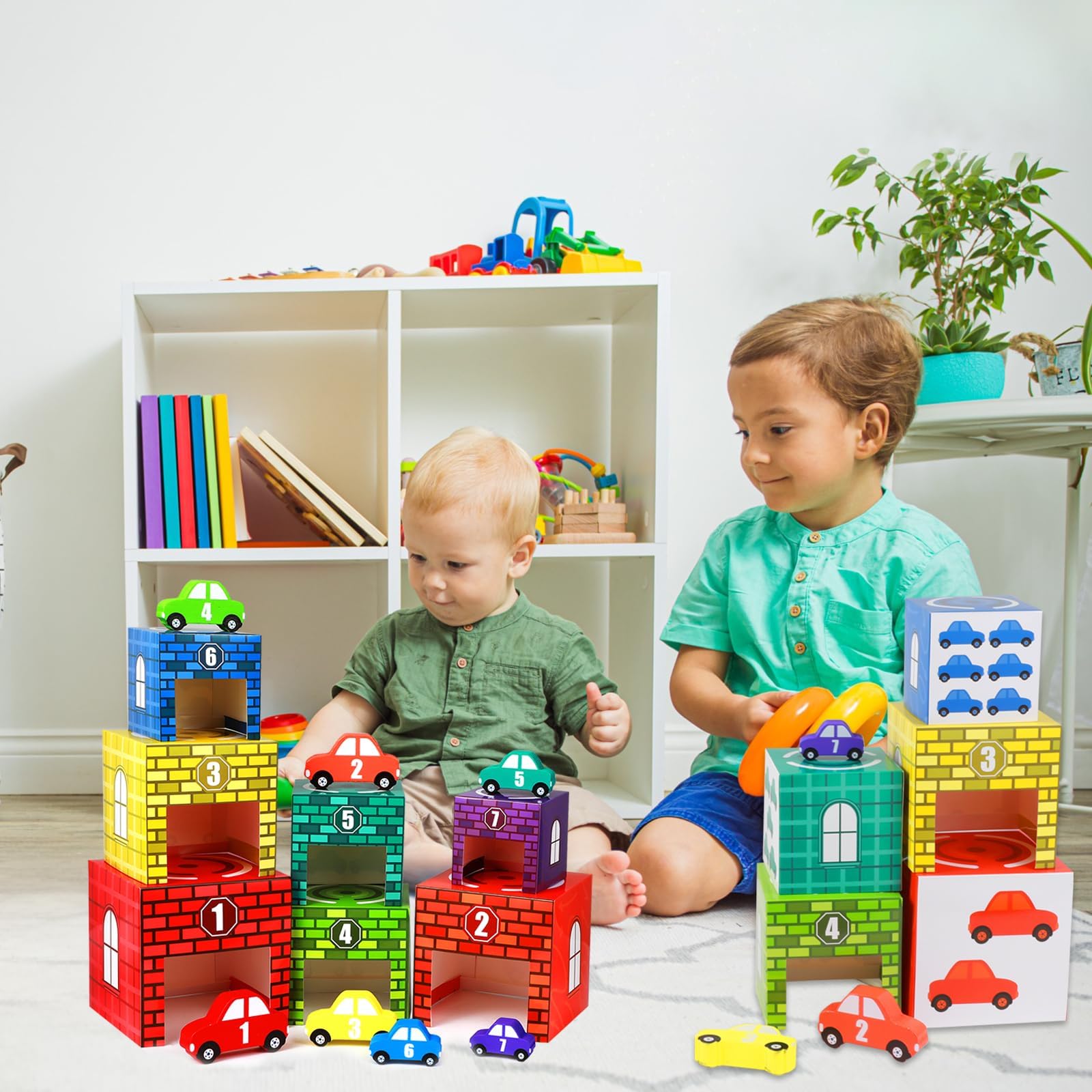 Magnetic Wooden Cars And Garage Magnetic Wooden Stacking Toys For ...