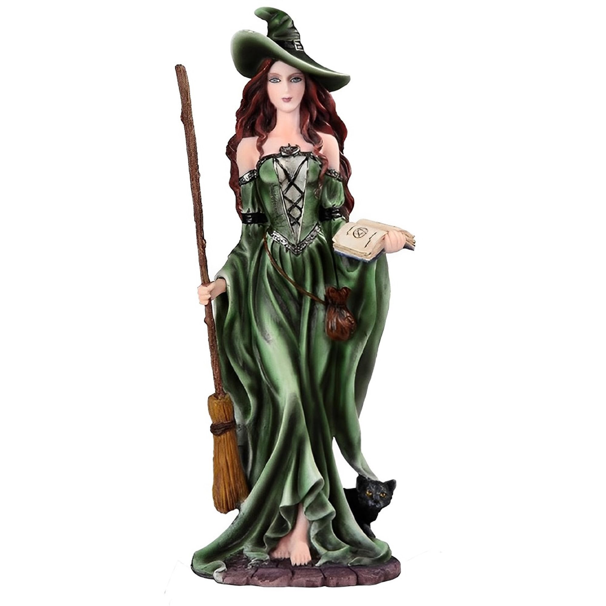 Amazon.com: ICE ARMOR 10.75" H Green Witch with Broom and Black Cat ...