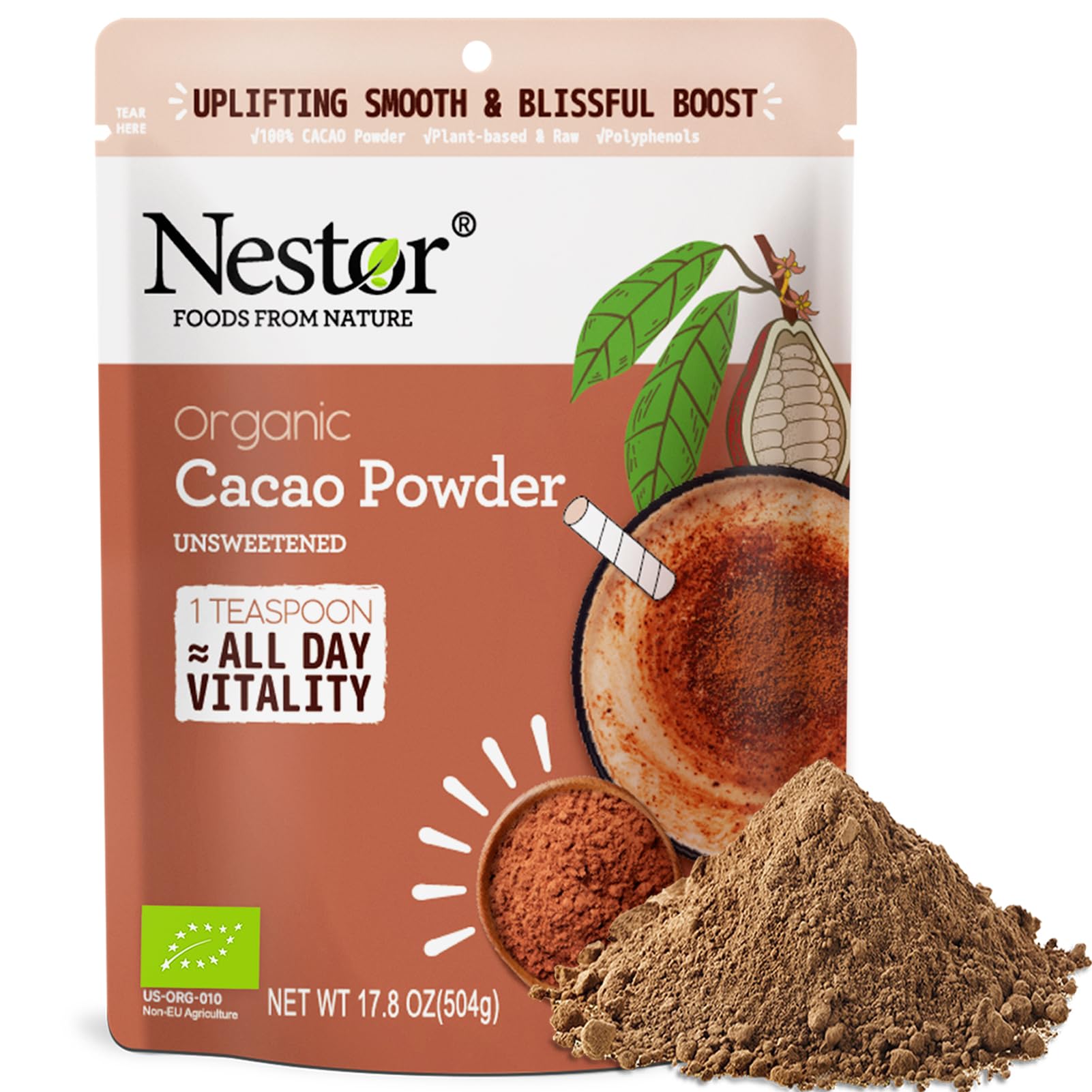 Amazon.com : Premium 100% Organic Grade Cacao Powder Unsweetened 17.8oz ...