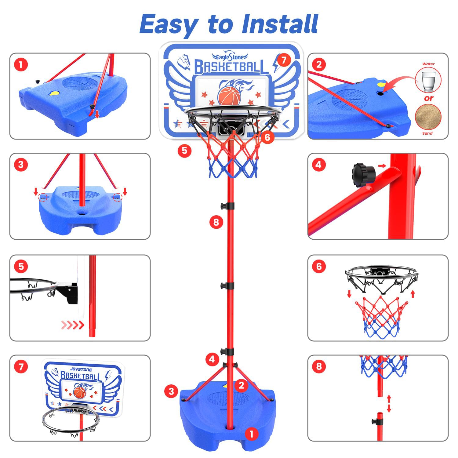 Eaglestone Kids Basketball Hoop, Adjustable 2.9ft-6.2ft Toddler ...