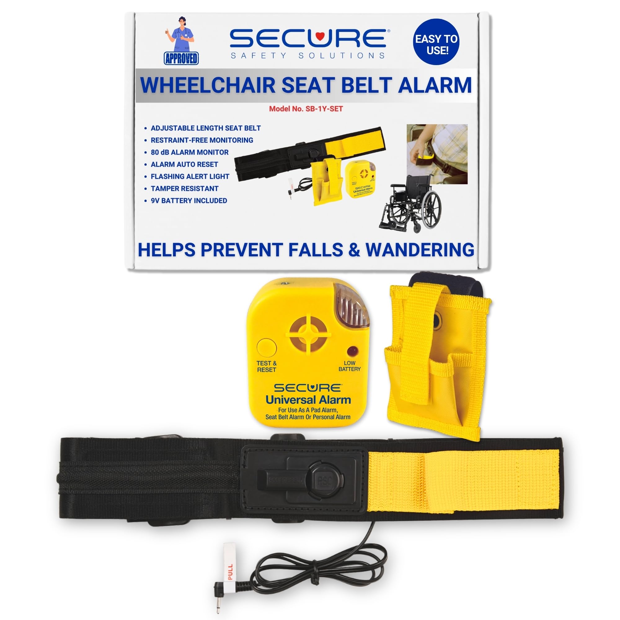 Amazon.com: Secure Wheelchair Seat Belt Chair Alarm - Patient Alarm ...