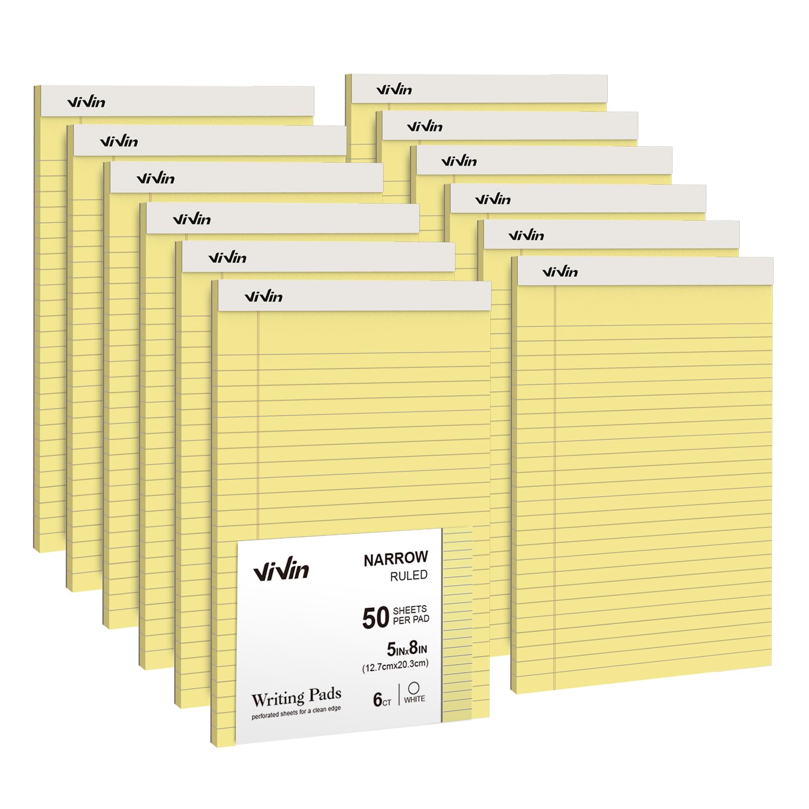 Snapklik.com : ViVin 5 X 8 Inch Legal Pads, 12 Pack, Narrow Ruled, 50 ...