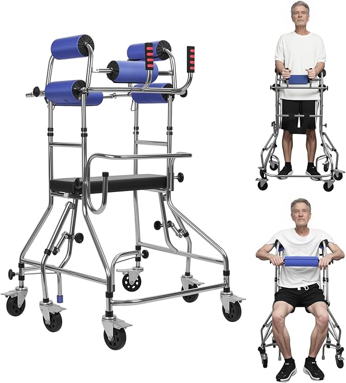 Amazon.com: Adult Standing Walker, Rolling Walker for Seniors with Seat ...