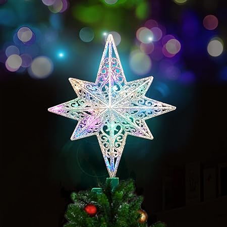 Amazon.com: Topadorn Tree Topper Metal Silver Star Snowflake Treetop ...
