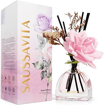Reed Diffuser Set Rose Scent with 10 Sticks & Rose Flowers Decor, 250ml ...