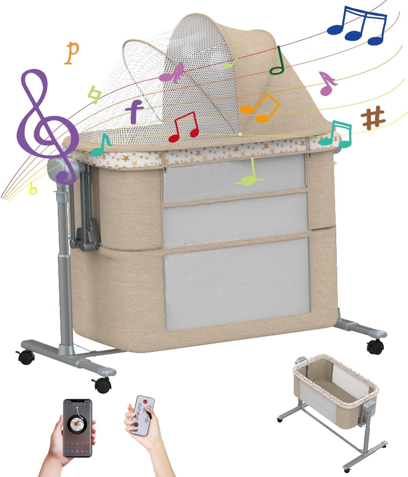 Amazon.com : Electric Rocking Bassinet for Baby, 6 and 1 Baby Bedside ...