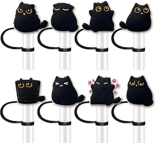 Amazon.com: 8Pcs Black Cat Straw Cover for Stanley, 10mm Silicone Straw ...