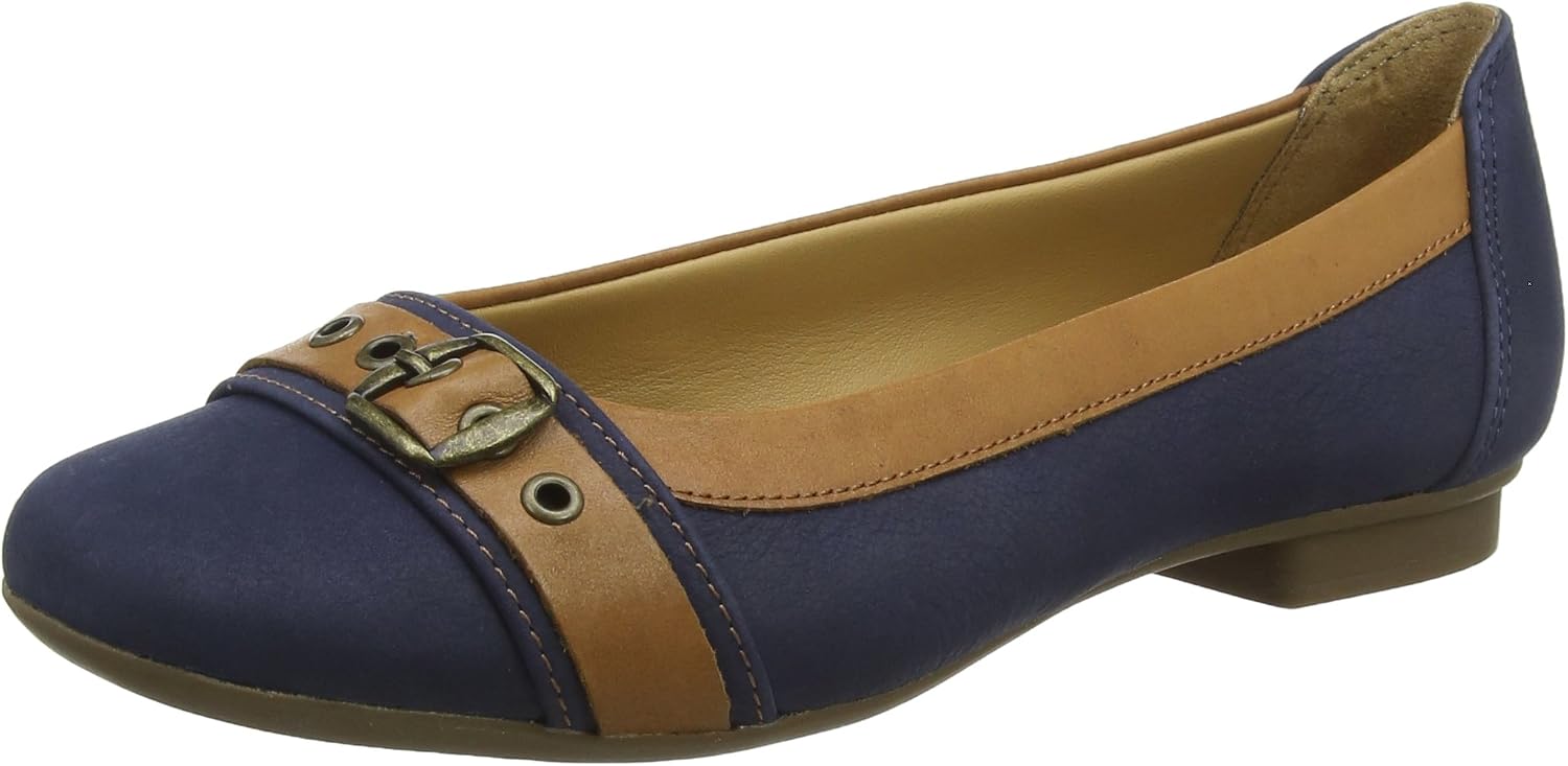 Hotter Women's Natalia Closed Toe Ballet Flats, Blue (Navy-tan 034), 4. ...