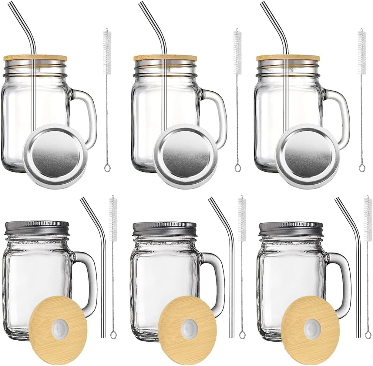 Amazon.com: ABBSH Mason Jar Glass Cups With Lids With Straws16oz With ...