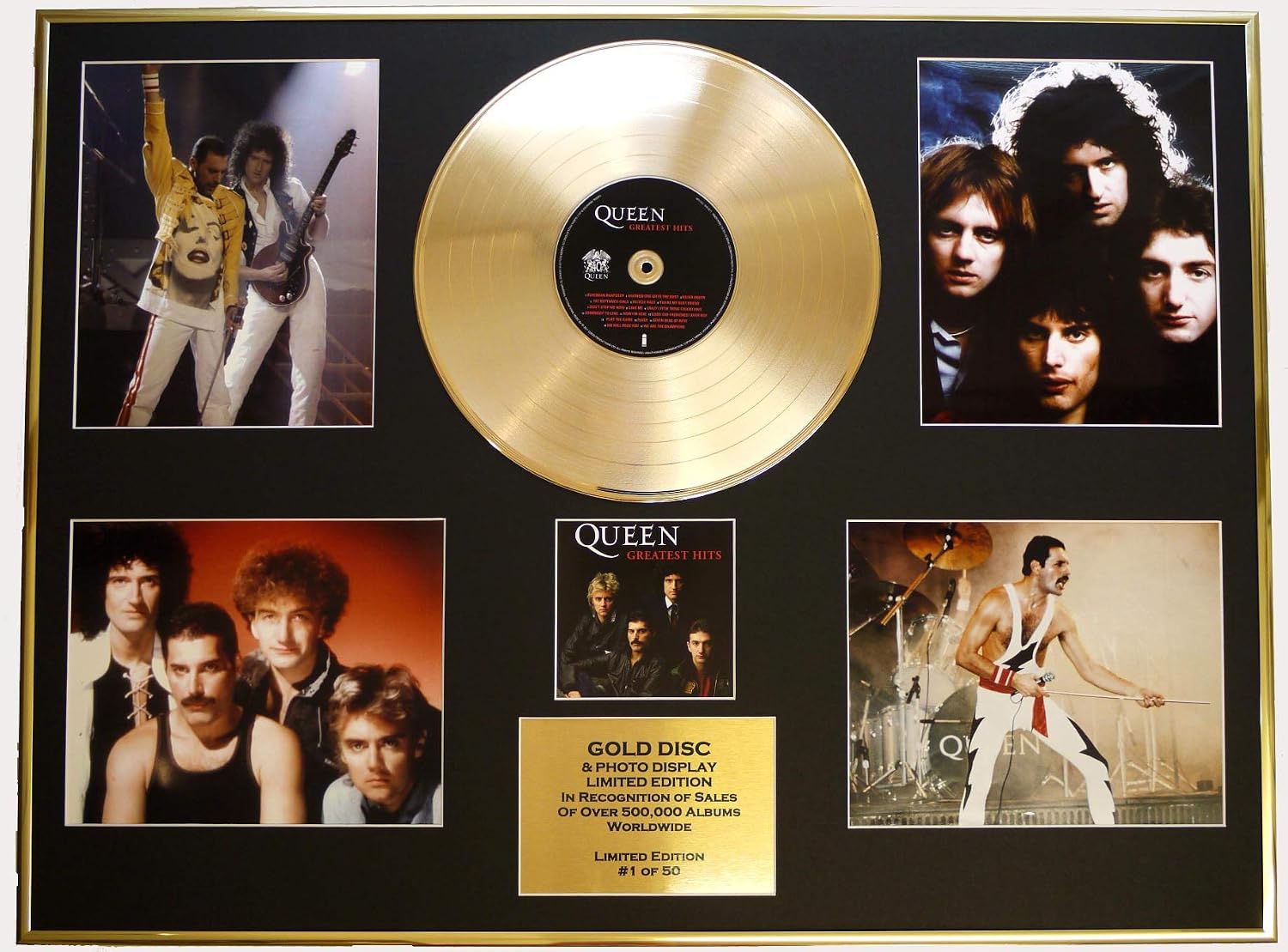 QUEEN/GIGANTIC CD GOLD DISC/RECORD & PHOTO DISPLAY/LTD. EDITION/COA ...