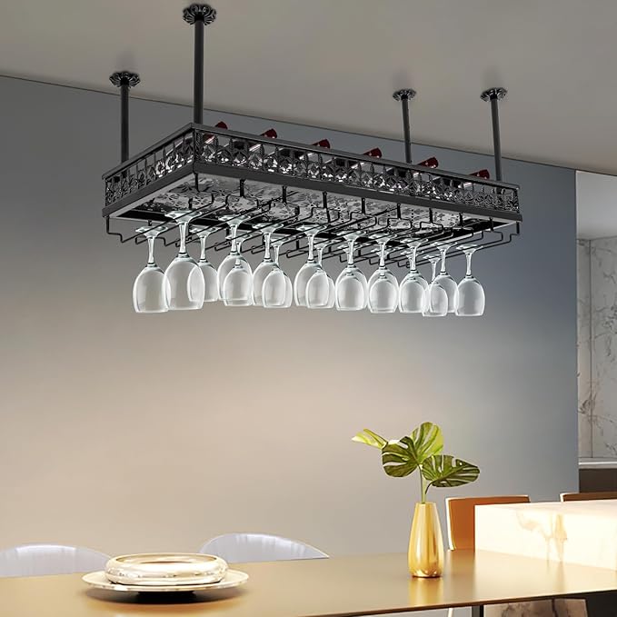 Amazon.com: Hanging Wine Rack with Glass Holder, Ceiling Wine Glass ...