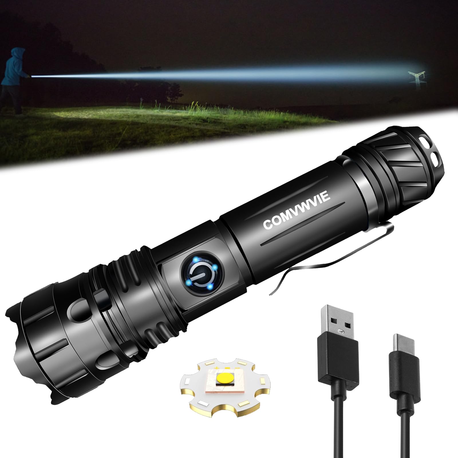 Flashlights Rechargeable High Lumens Strong Zoomable Flashlight NIGHT ...