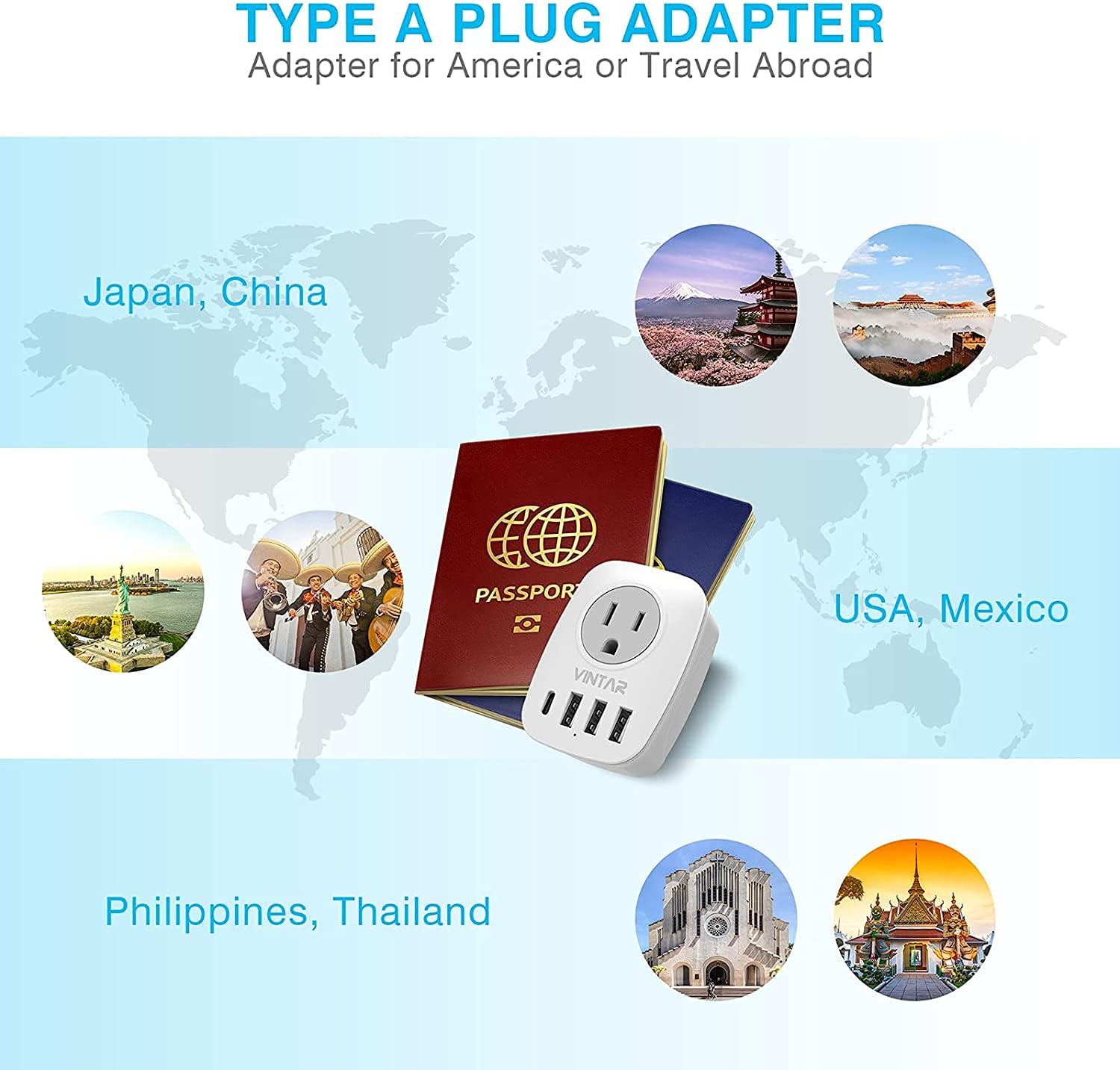 Snapklik.com : US To Japan Plug Adapter, VINTAR Japan Power Adapter