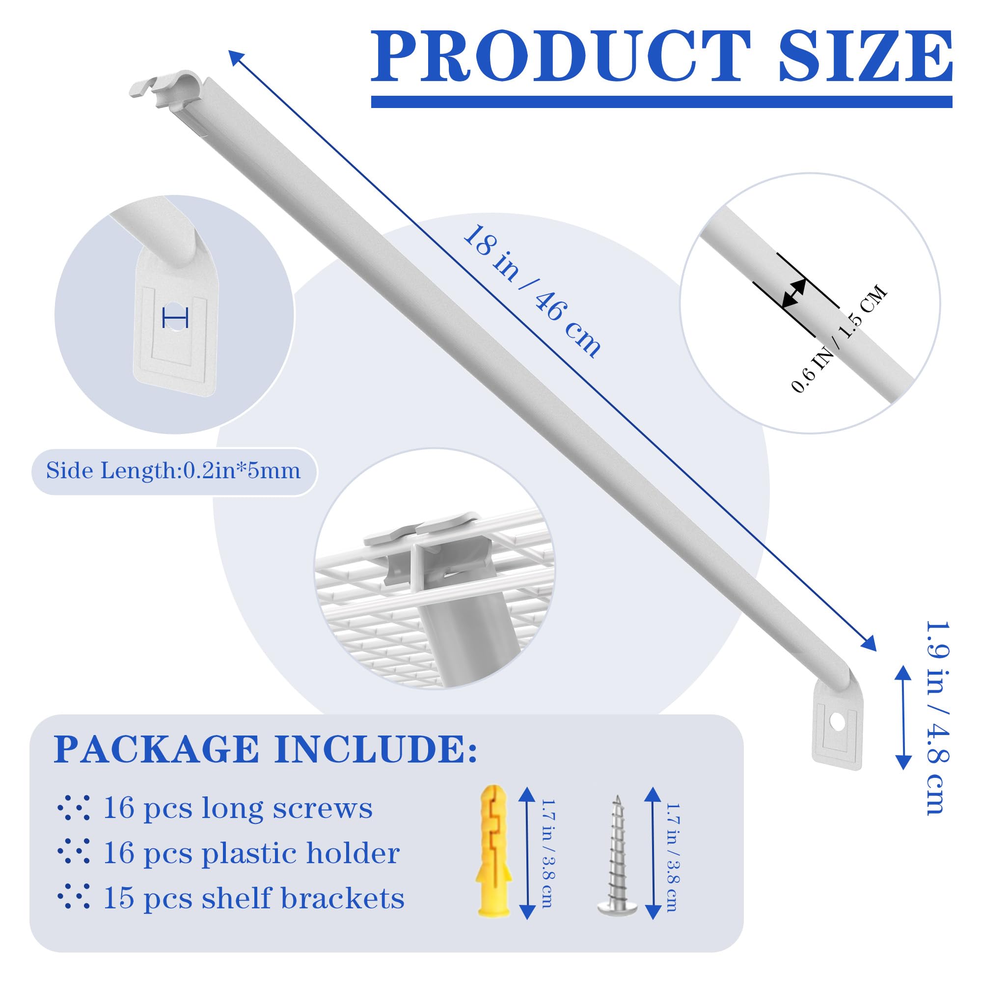 Snapklik.com : 12 Pack Support Brackets For Wire Shelving,16 Inch Fixed ...