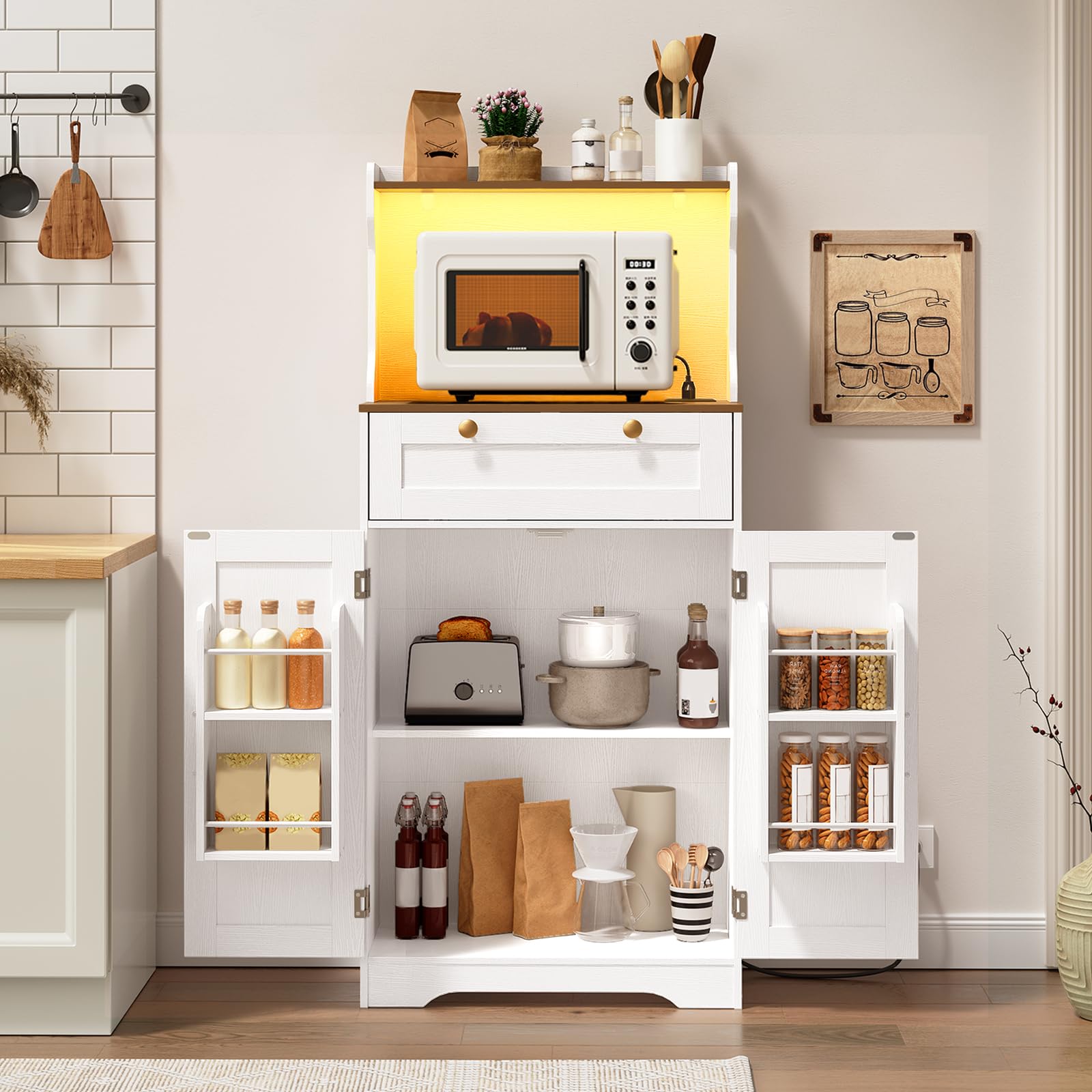 Snapklik.com : HOOBRO Kitchen Pantry Cabinet, Microwave Cabinet