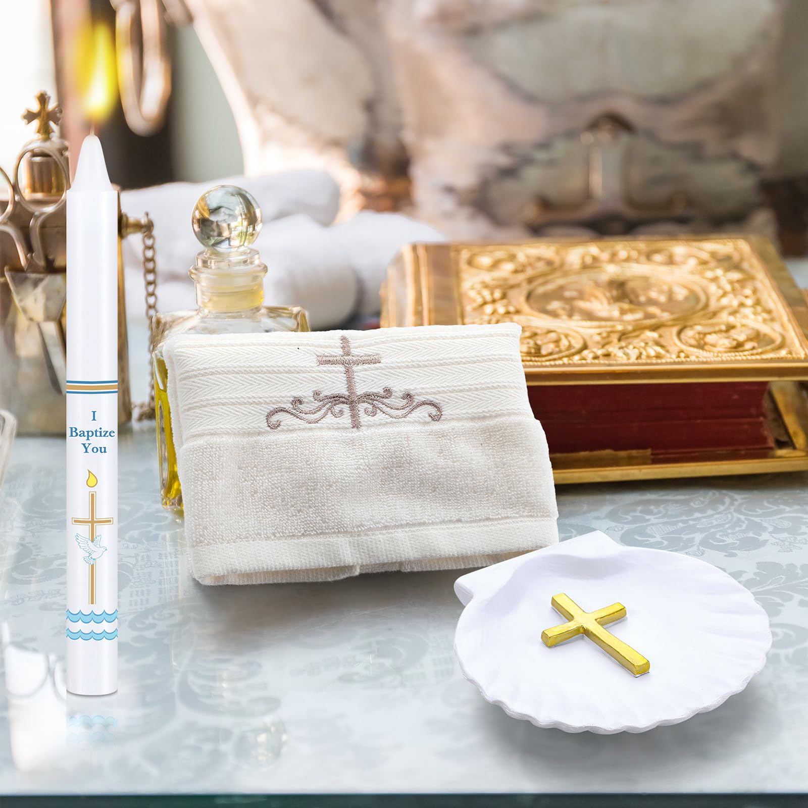 Snapklik.com : 4 Pcs Baptism Candle Set For Boy Girls Included Baptism ...