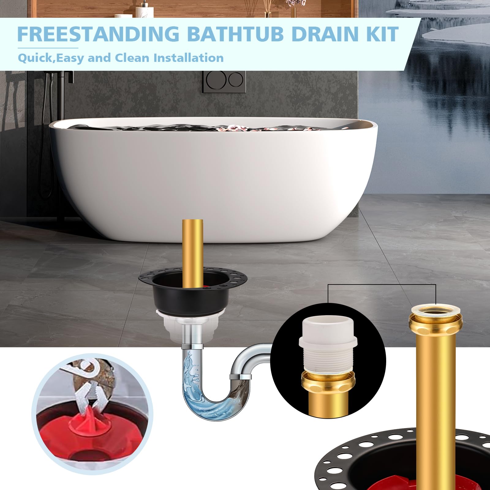 Bathtub Repair Kit Kffkff PVC Independent Bathtub Drain Set, Pair Of ...