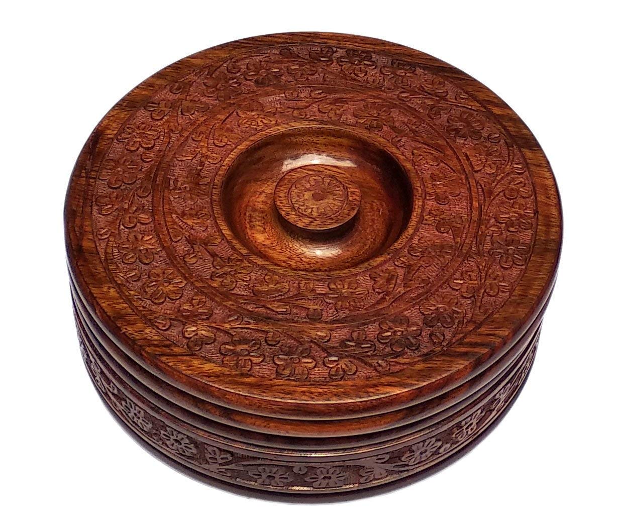 Buy Deluxe Wood HANDICRAFTS Round Shape chapati Box/Puri Box/paratha ...
