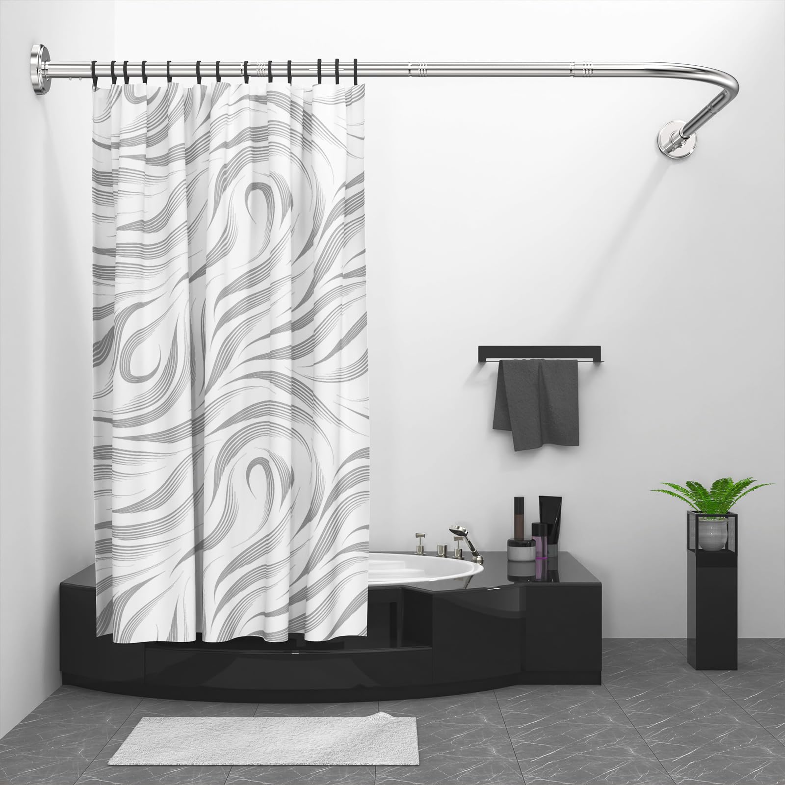 Shower Curtain Rod 61"x 61"/47.6"x 74.2" Corner Shower Curtain Rod ...
