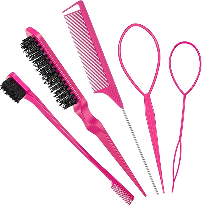 Fuyamp 5 In 1 Slick Brush Set Teasing Brush Set, Plastic Bristle Hair ...
