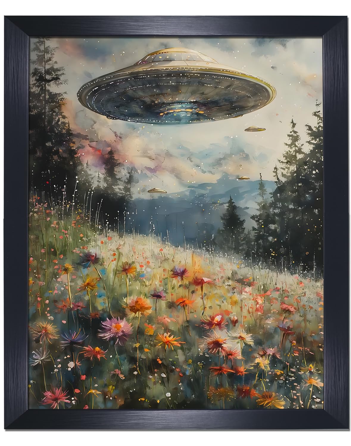 Amazon.com: Vintage Trippy UFO Black Framed canvas Wall Art, eclectic ...