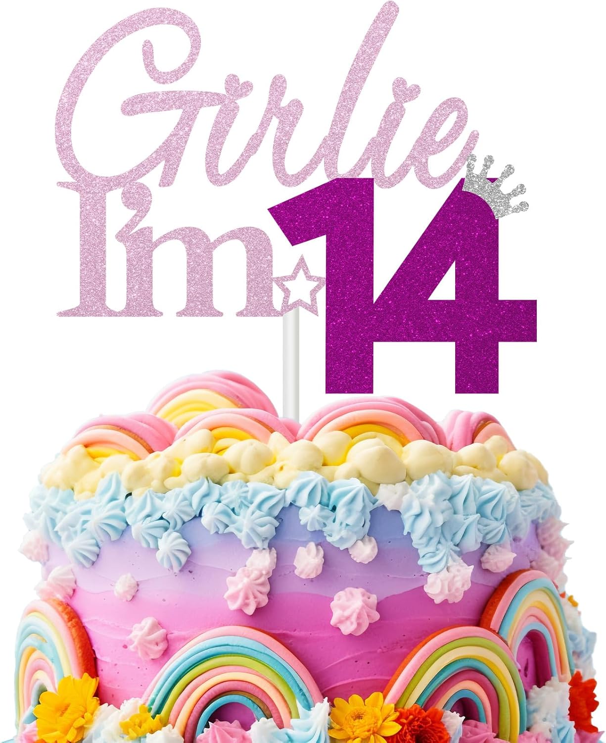 Amazon.com: Girlie I'm 14 Cake Topper, 14th Birthday Decorations for ...