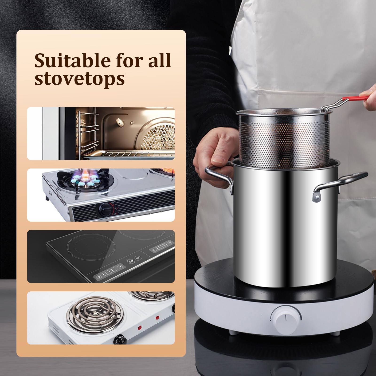 Small Fryer 3.6 Qt Stainless Steel Deep Fryer Pot With Basket & Lid ...